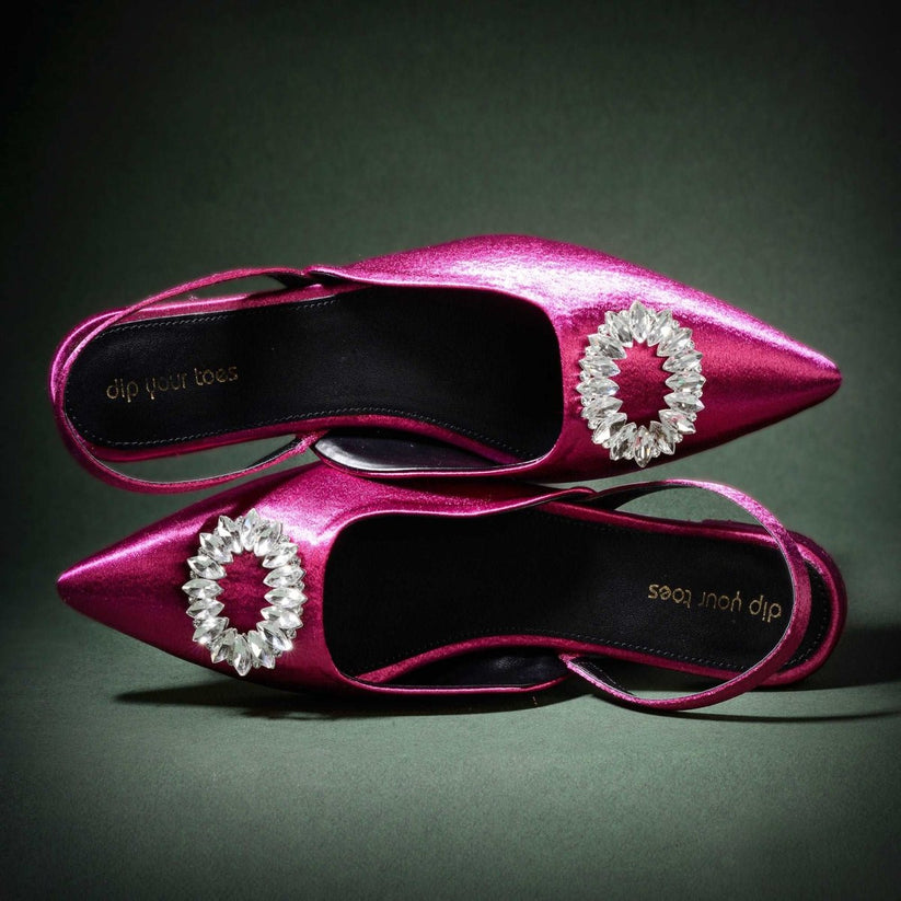 Magenta Crystal Satin Sandals – Dip Your Toes