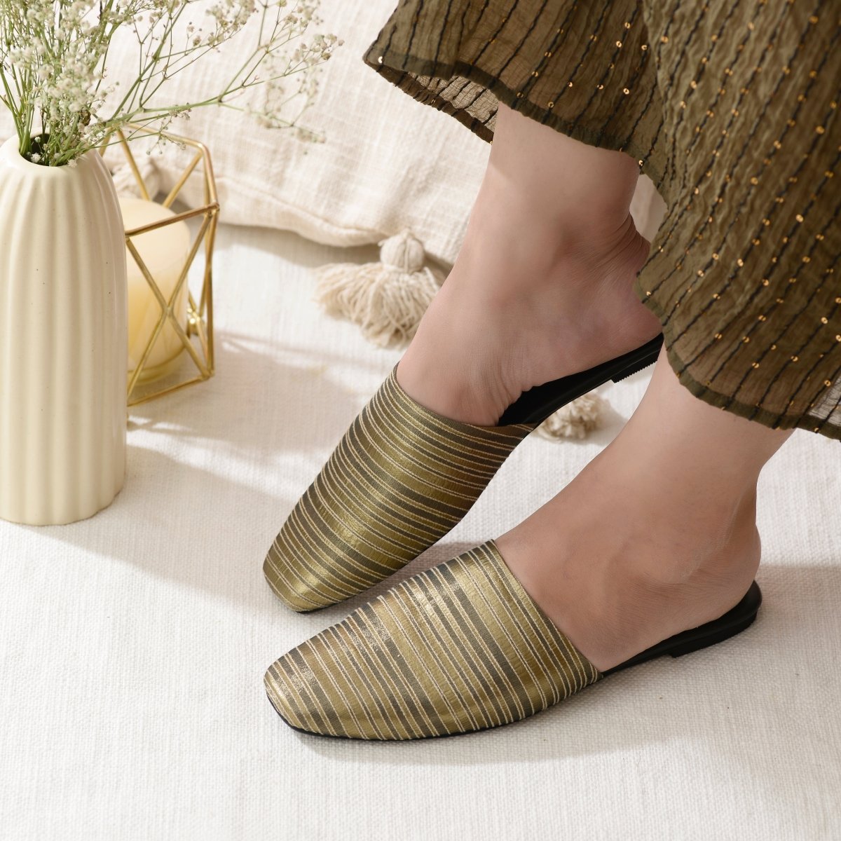 Black and Gold Mules – Dip Your Toes