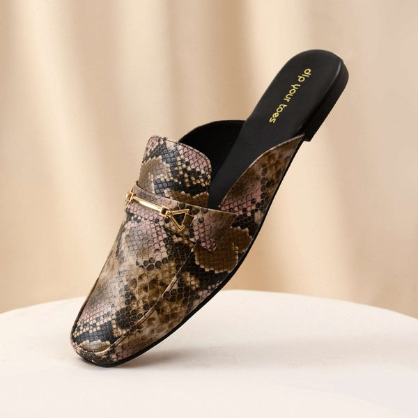 Brown Snake-print Mules – Dip Your Toes